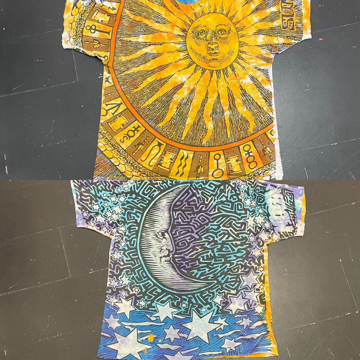 Vintage 1992 Sun Moon Chris Pinkerton Art liquid blue 90s AOP dye | Grailed