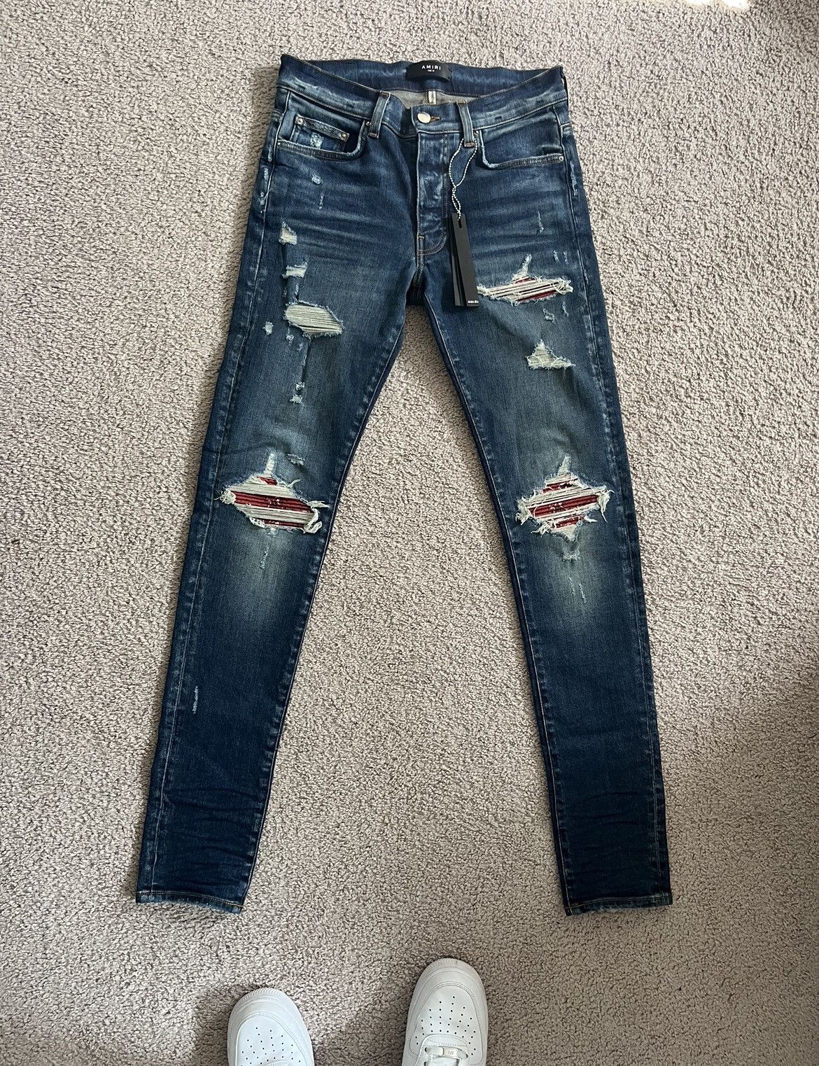 Amiri Amiri Mx1 Dark Indigo with Red Bandana Patches | Grailed