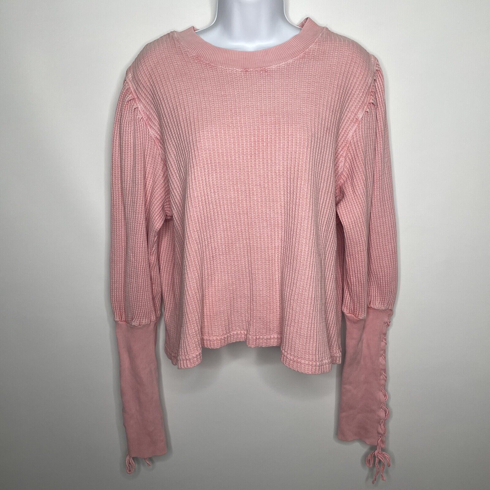 Free People FP One Tasha Pink Thermal Top Lace Up Bishop Sleeves | Grailed