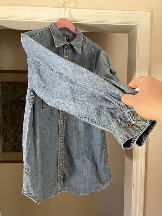 Vintage 90s Sashiko Repaired Denim Work Shirt | Grailed