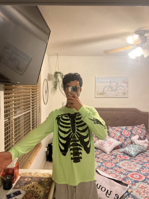 Band Tees 🩻 Playboi Carti Tour Skeleton Neon Green Long Sleeve | Grailed