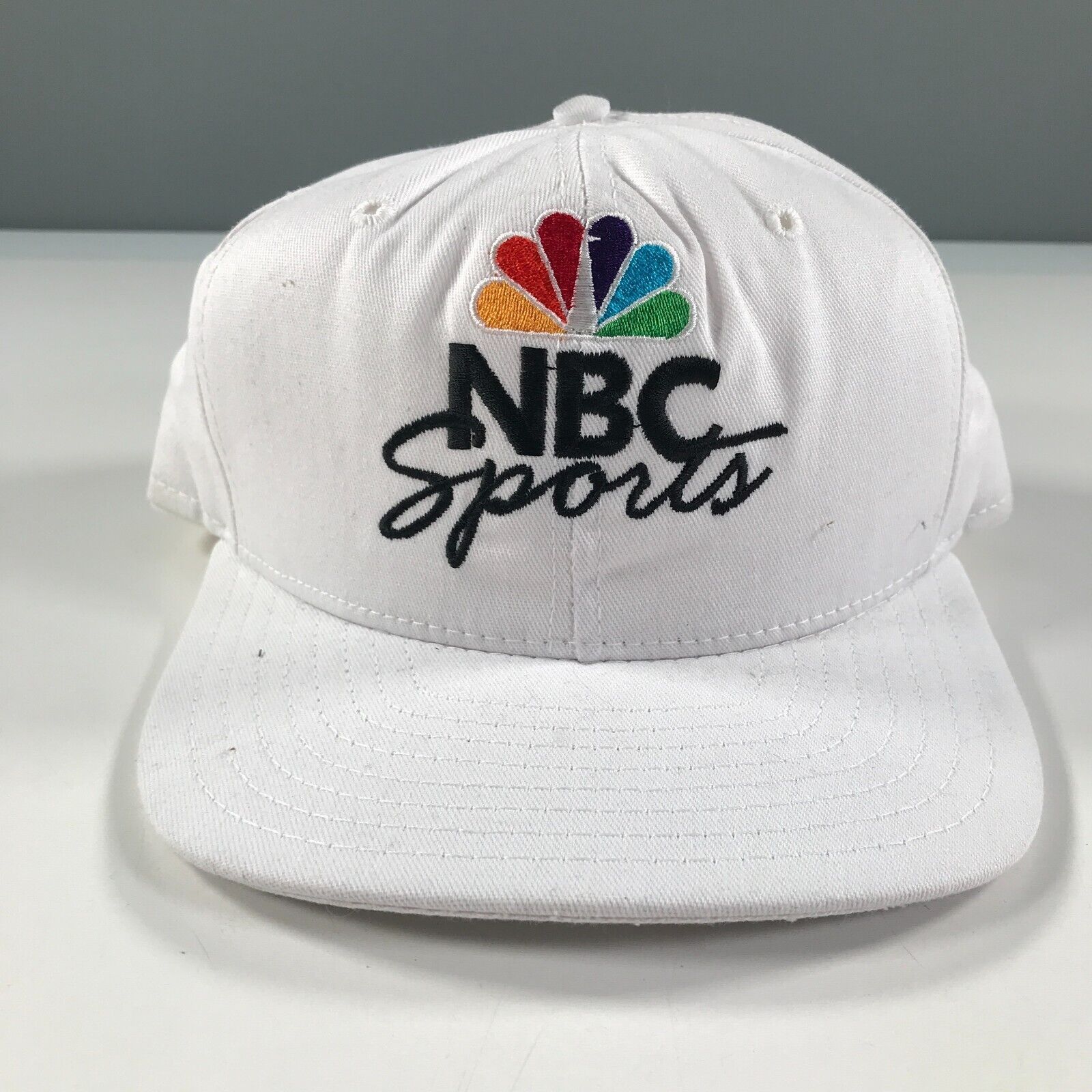 Rainbow Vintage NBC Sports Snapback Hat White Rainbow Peacock Logo AJD ...