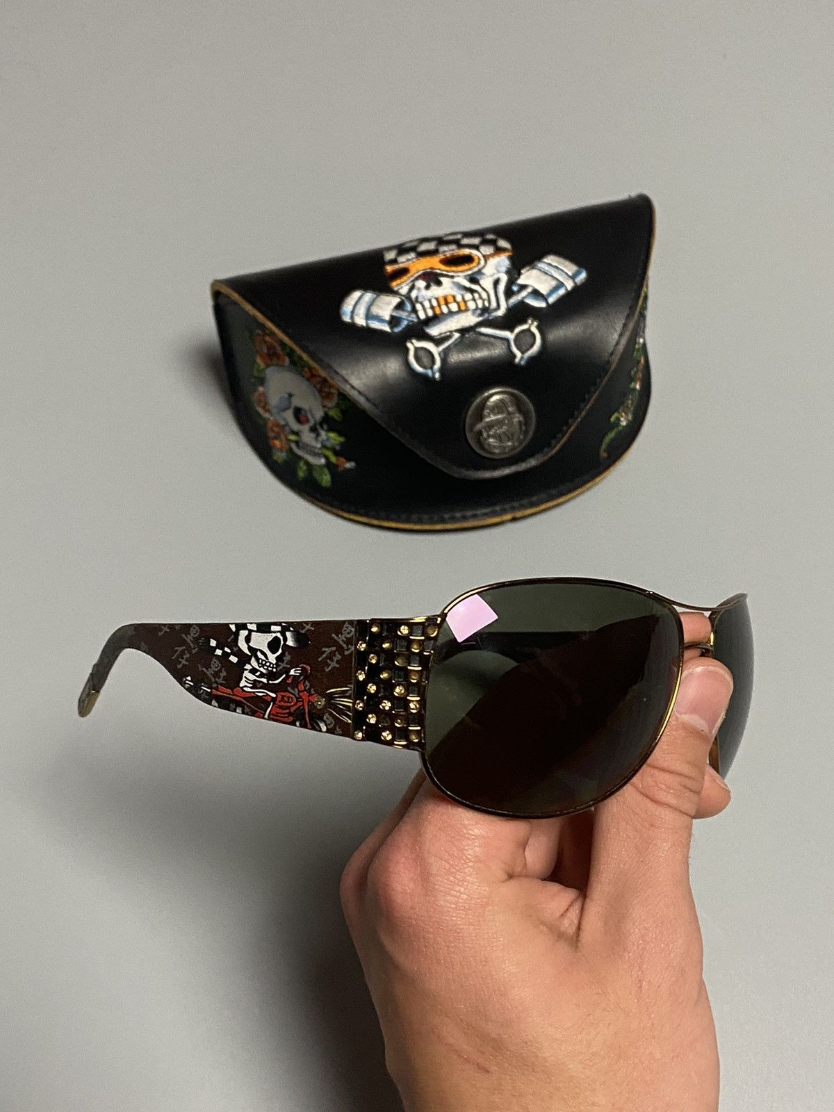 Ed Hardy × Vintage Ed Hardy vintage sunglasses skulls with box | Grailed