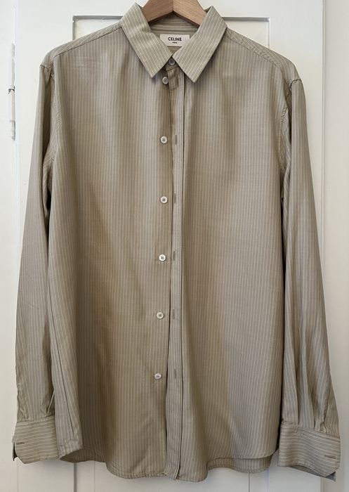 Celine Celine SS20 silk striped shirt runway gold Hedi Slimane | Grailed