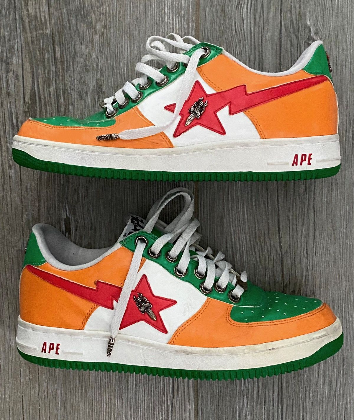 Bape Bape Chrome Hearts Orange Green Red & White Rare Bapestas | Grailed