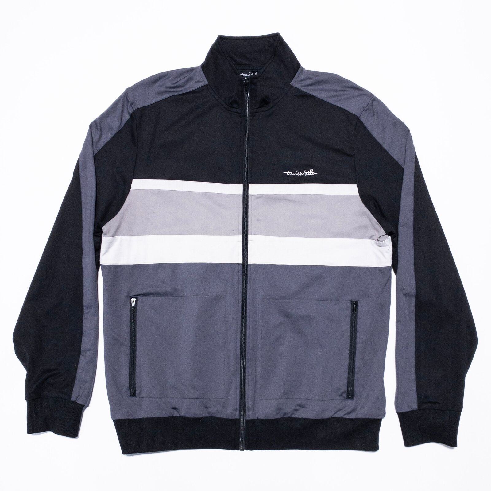 Vintage Travis Mathew Track Jacket Men's Large Gray Black White Striped ...