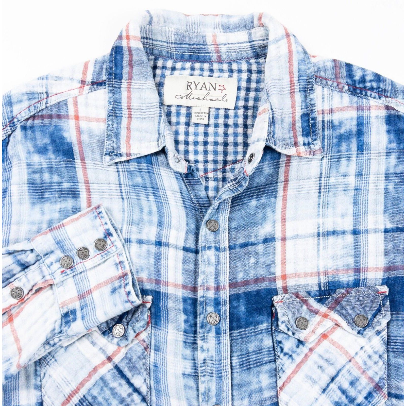Vintage Ryan Michael Western Shirt Mens Large Snap-Front Blue Plaid ...