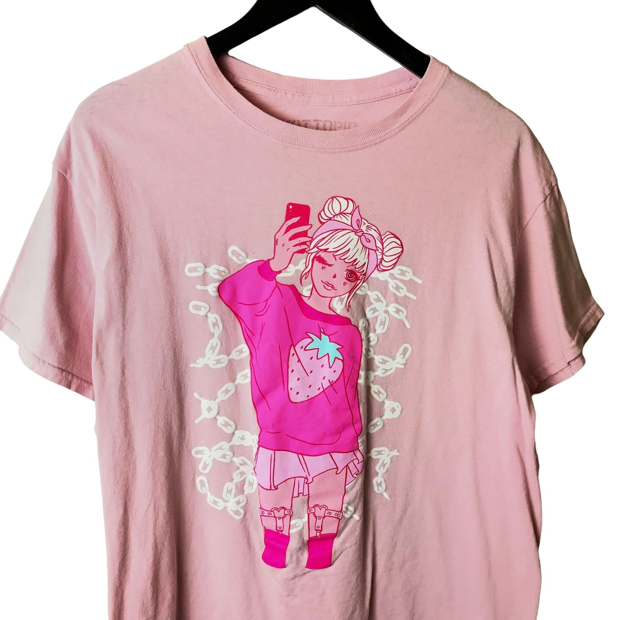 Urban Outfitters Hot Topic T Shirt Kawaii Cute Girl Cartoon Chains Pink ...