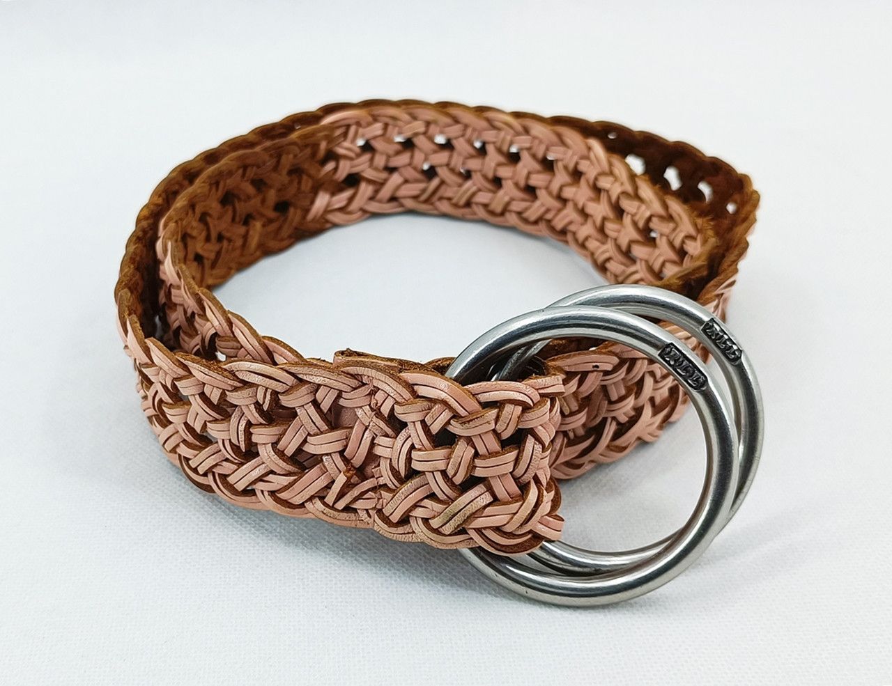 Polo Ralph Lauren RLL full leather braided double silver ring belt ...