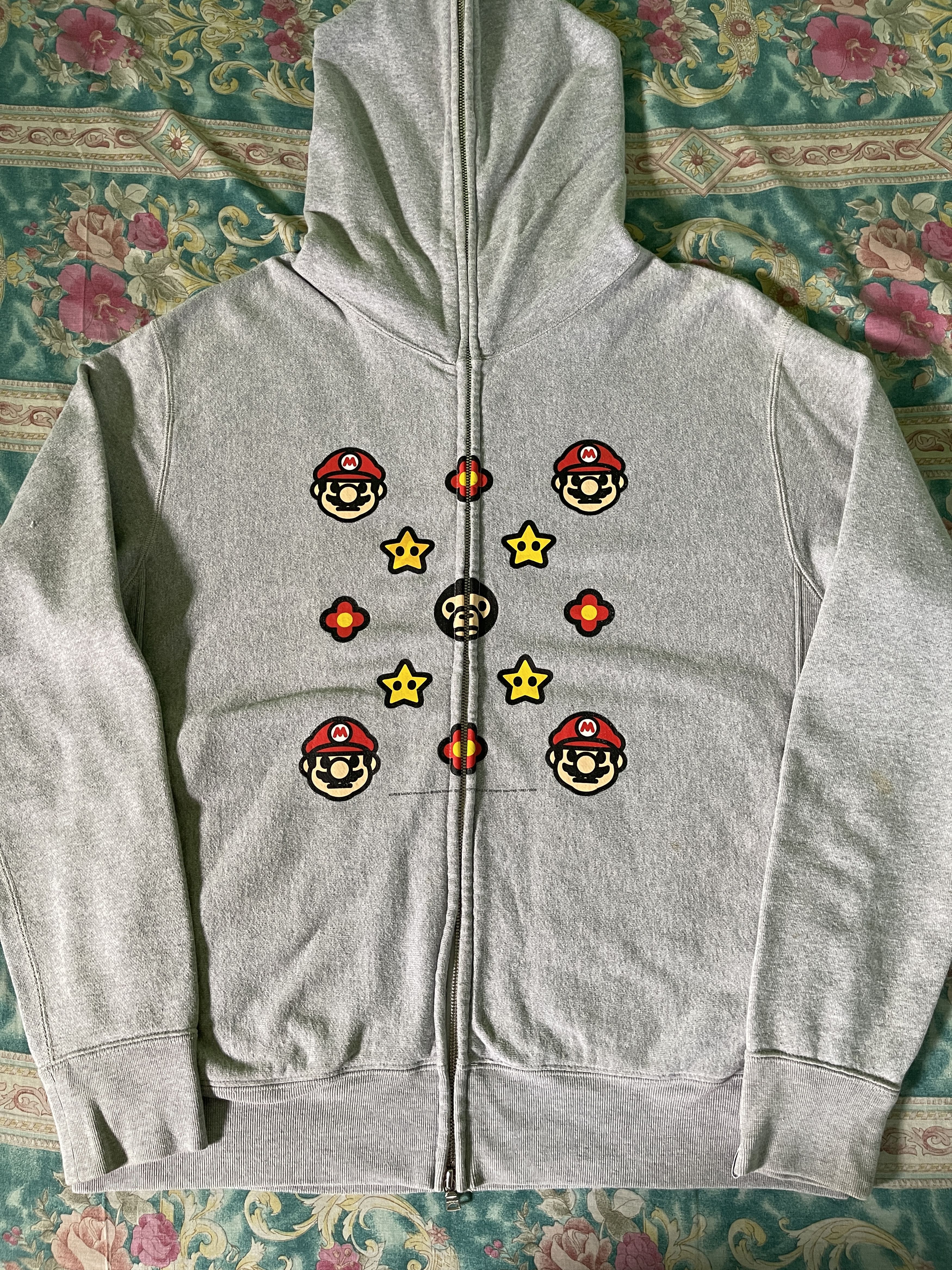 Bape Bape × Nintendo Mario Milo Monogram Full Zip Hoodie Gray | Grailed