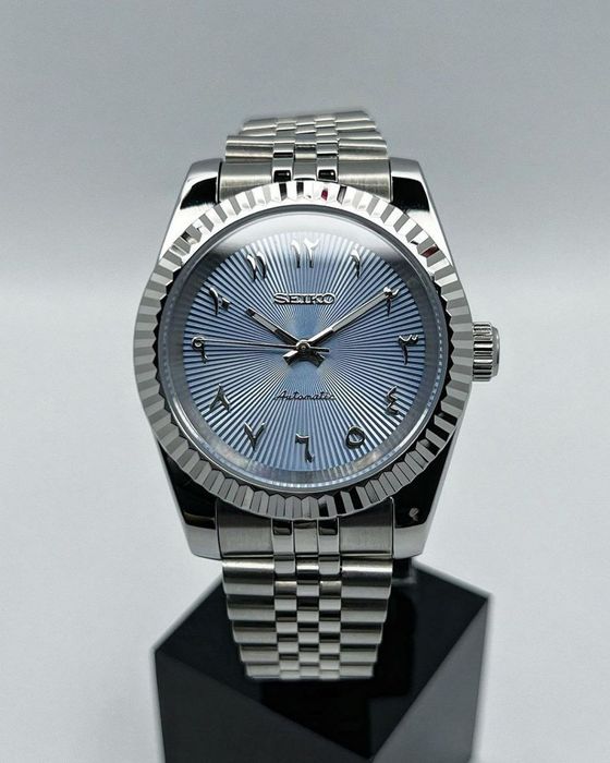 Custom RARE Custom Seiko Mod Watch Automatic Sky Blue Fluted Arabic ...
