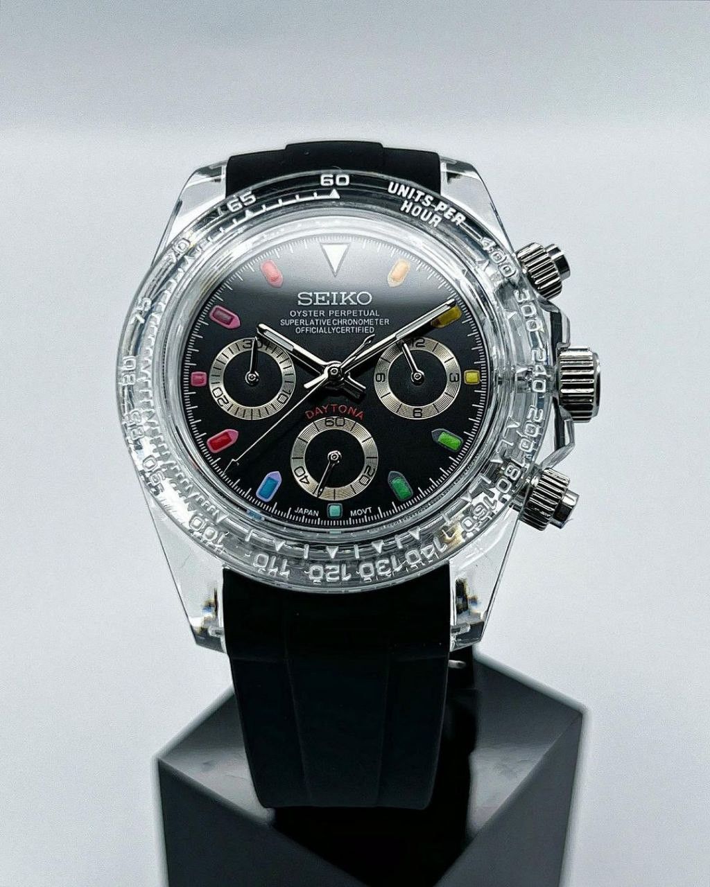 Custom RARE Seiko Watch Custom See Thru Rainbow Daytona Quartz 40MM ...