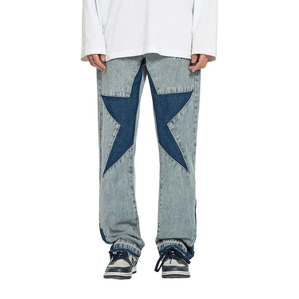 Jean × Streetwear STAR Embroidery Stacked Denim Jeans | Grailed