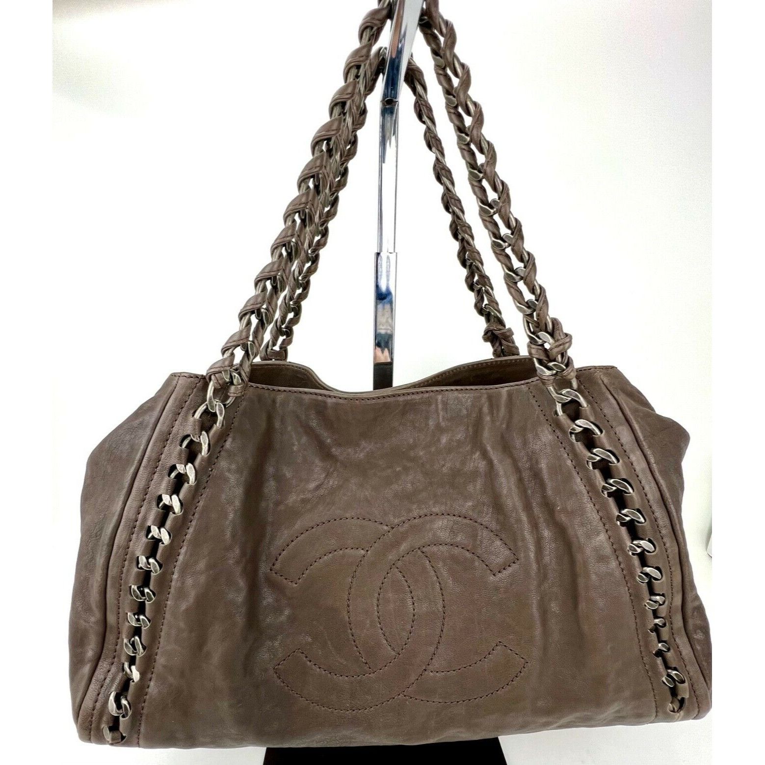 Chanel Chanel Tote Calfskin Large East West Modern Chain Dark Gray ...