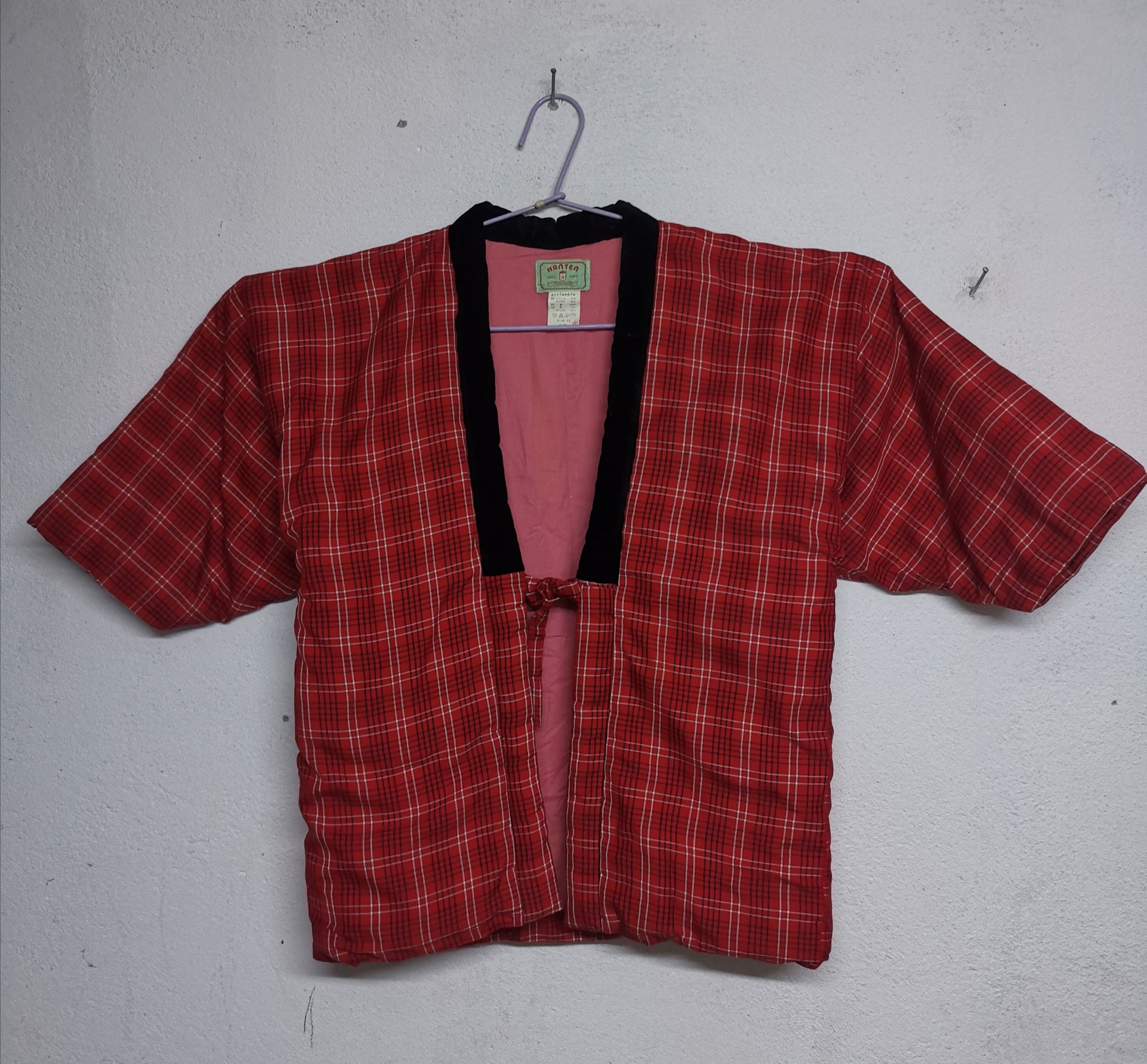 Japanese Brand × Kimono Japan Dragon Handmade Hanten Red Plaid Kimono ...