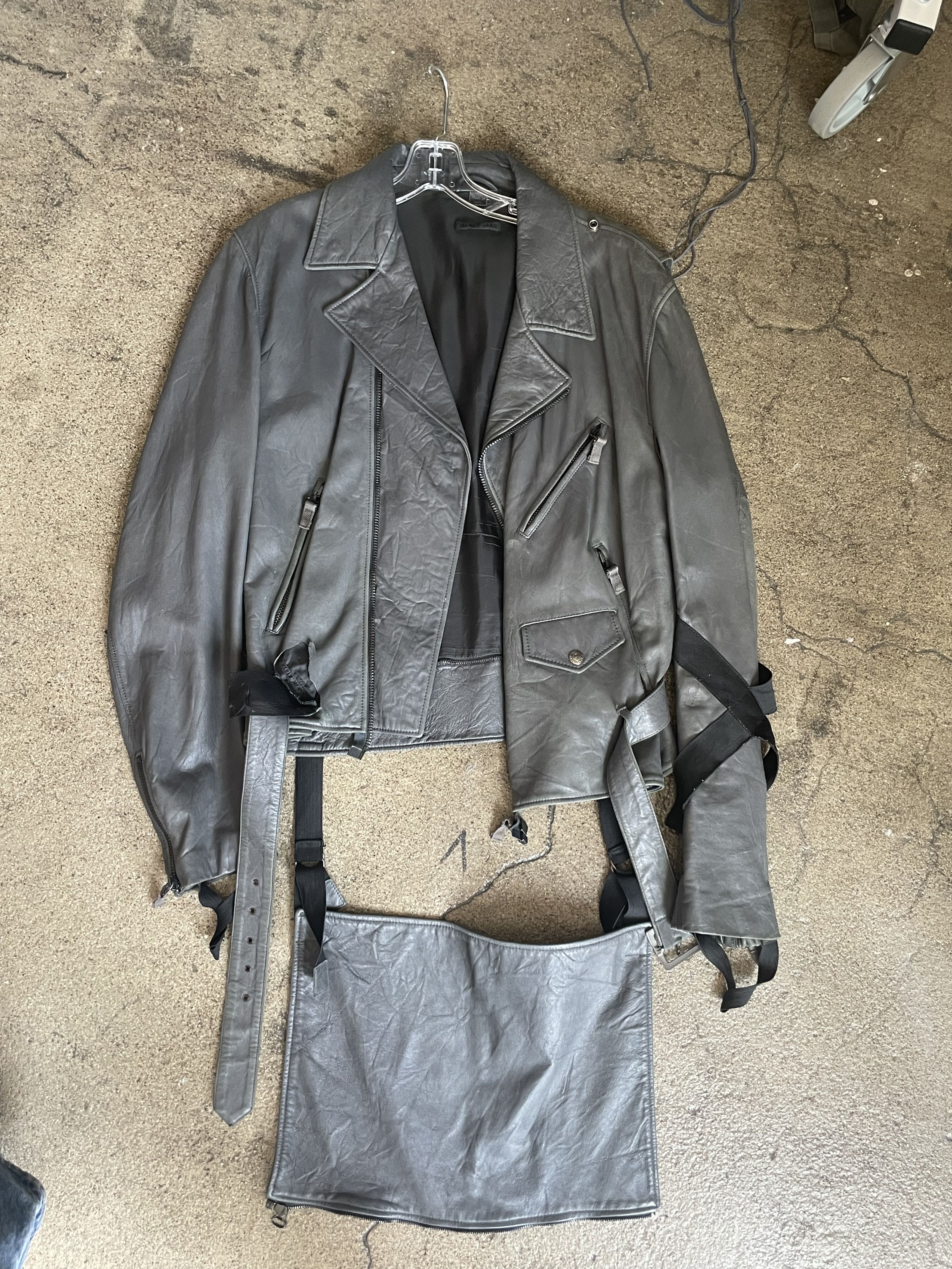 Helmut Lang Helmut Lang - SS 2004 Leather Bondage Moto Jacket with Flap ...