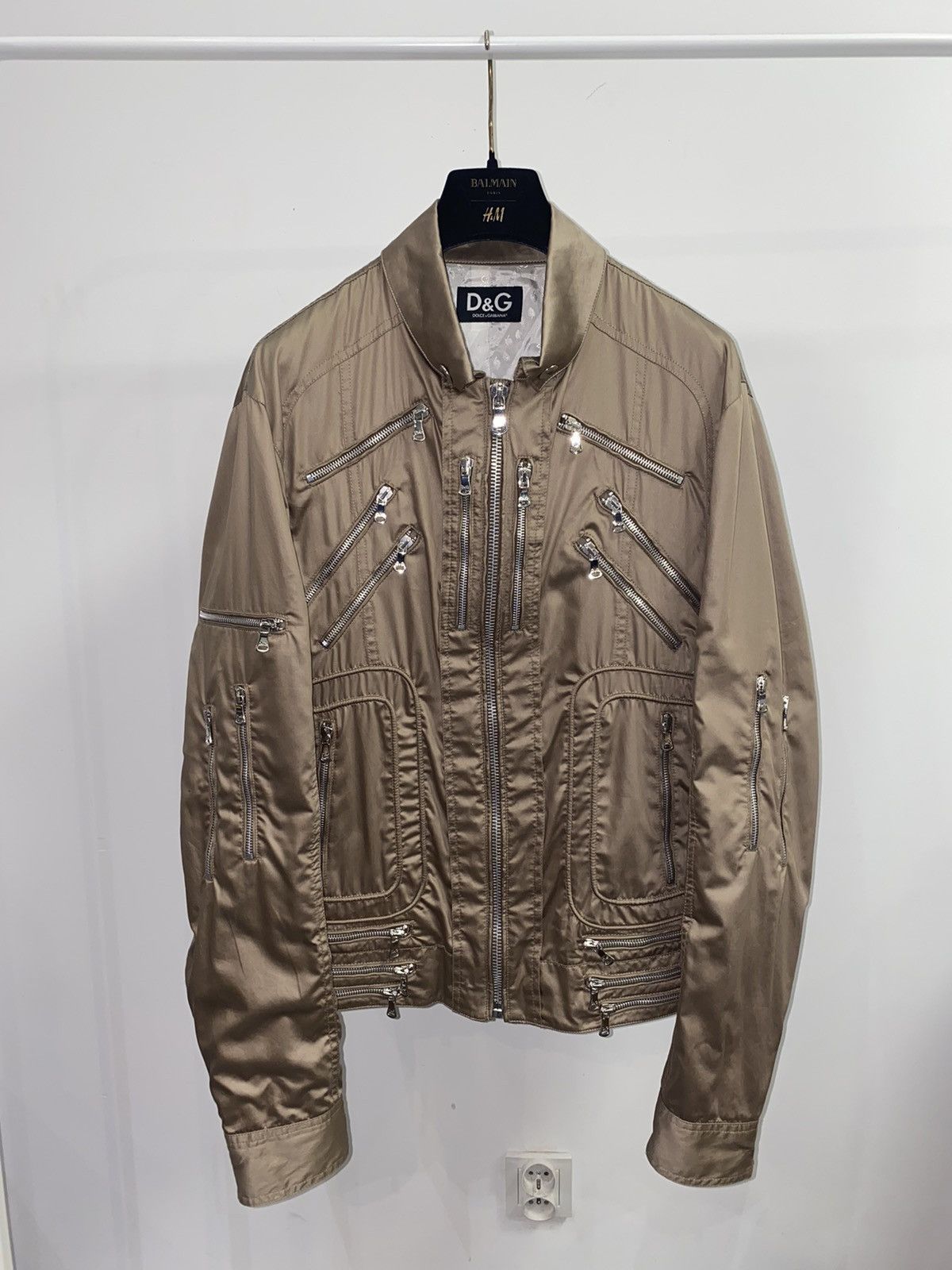 Dolce & Gabbana Dolce & Gabbana Multizipped Champagne Gold Biker Jacket ...
