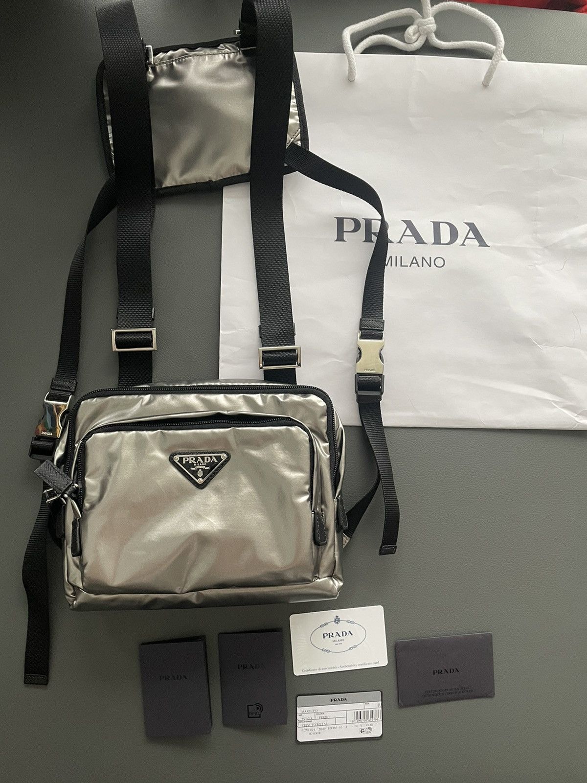 Prada Super Rare Sold Out Brand NEW Prada Logo Silver Battle Bag | Grailed