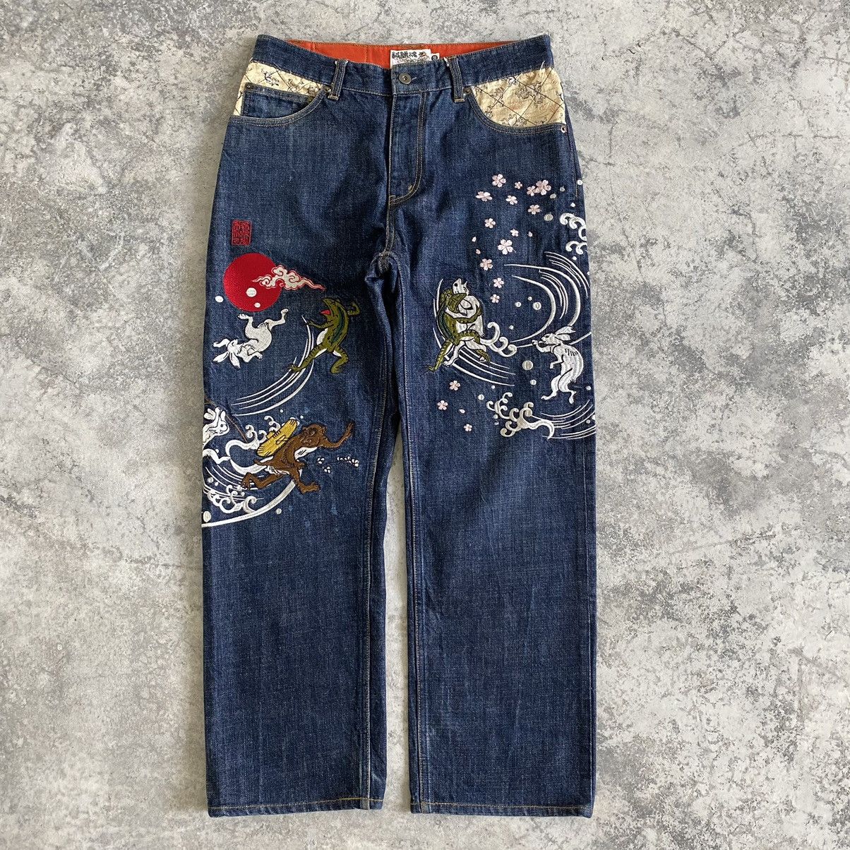 Designer Karakuri Tamashii Jumping Frog Embroidered Denim Jeans | Grailed