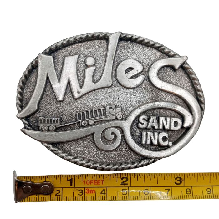 Vintage Miles Sand Belt Buckle Gravel Vintage Trucker Hauler Western ...