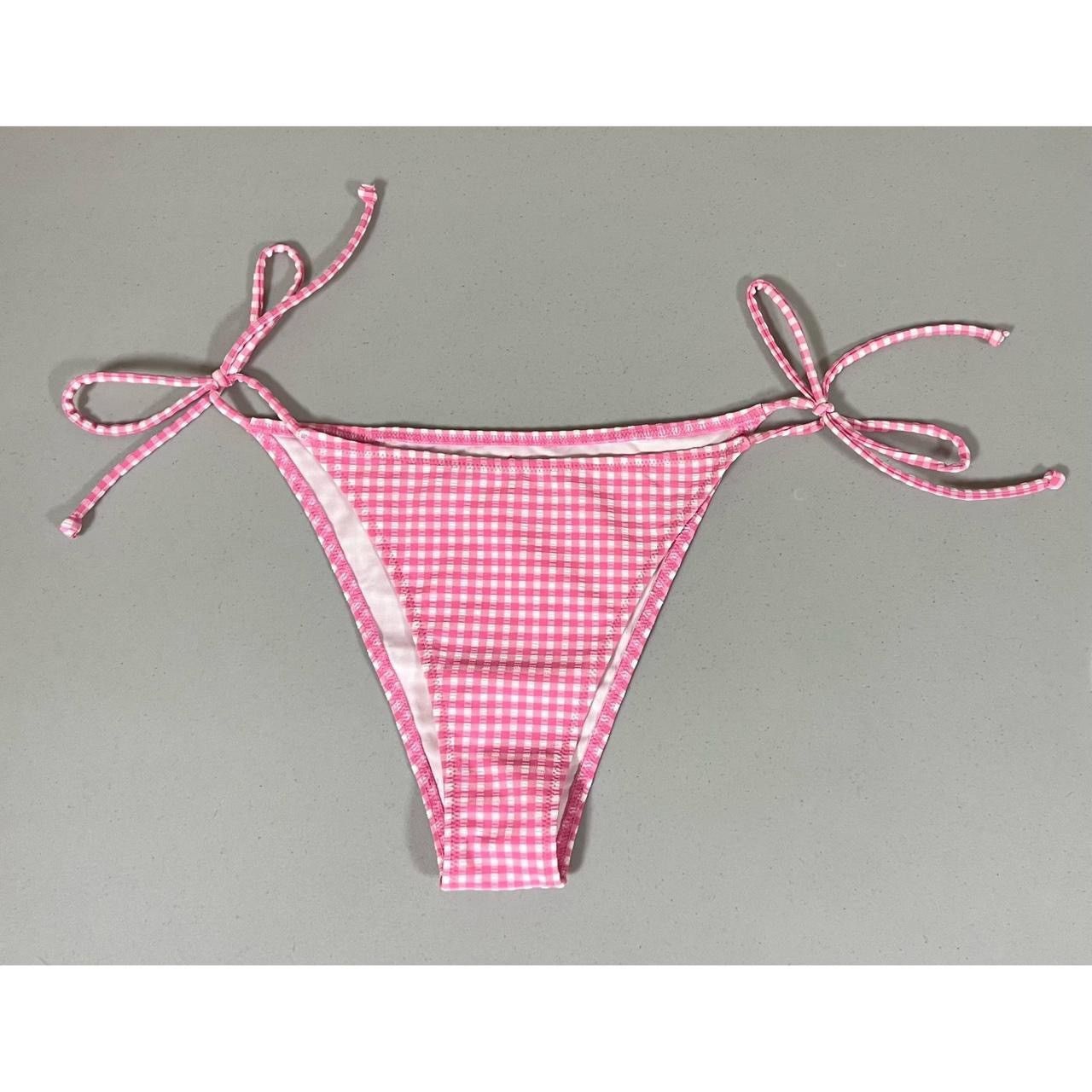 Streetwear × Victoria's Secret × Vintage Pink Gingham String Bikini Bathing Suit Bottoms Size S ...