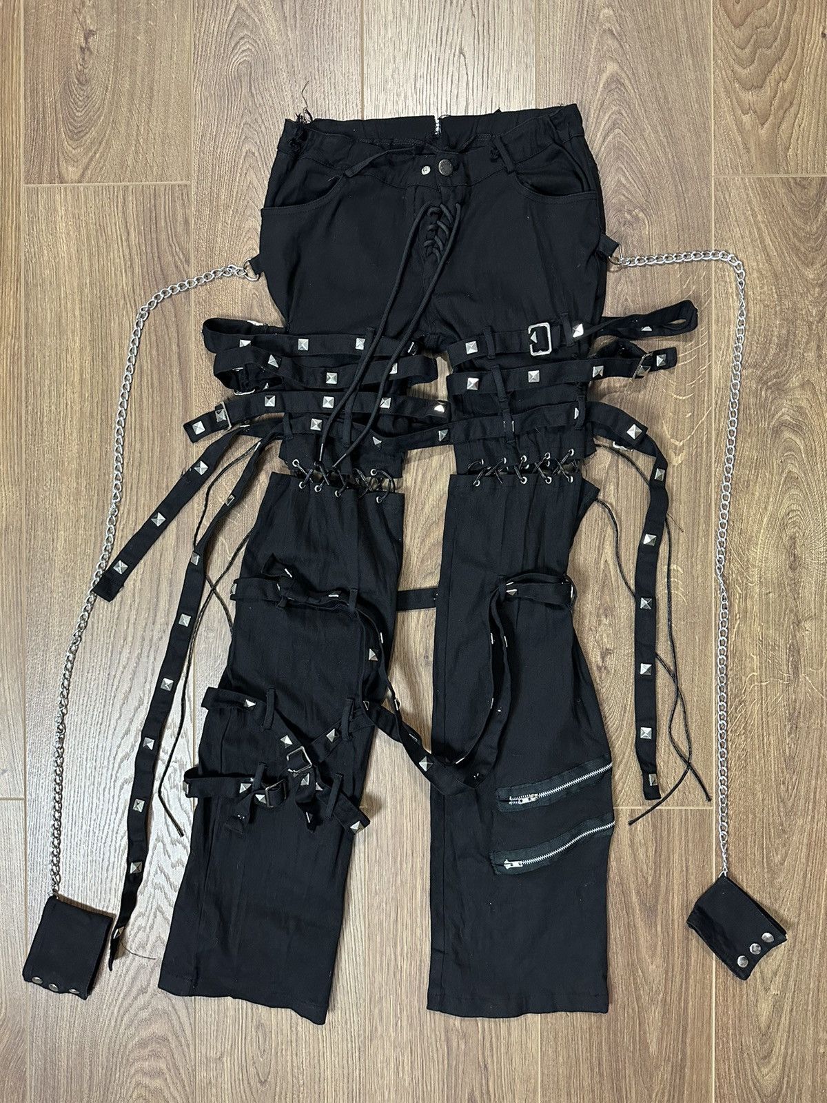 Vintage Vintage Avant-garde Style Bondage Zip Handcuffs Chain Pants ...