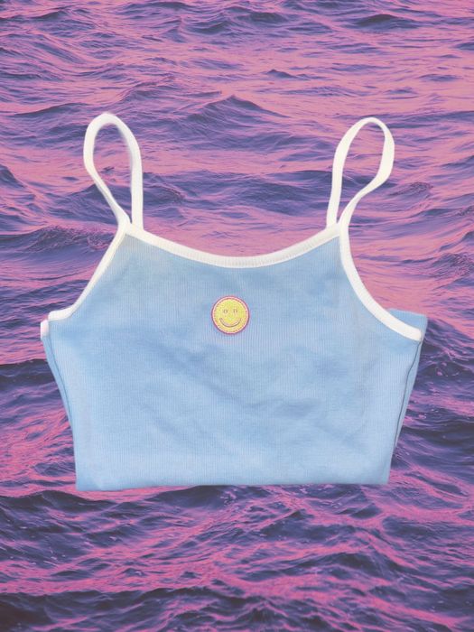 Lazy Oaf LAZY OAF Happy Vest Tank knit smiley adjustable straps patch ...