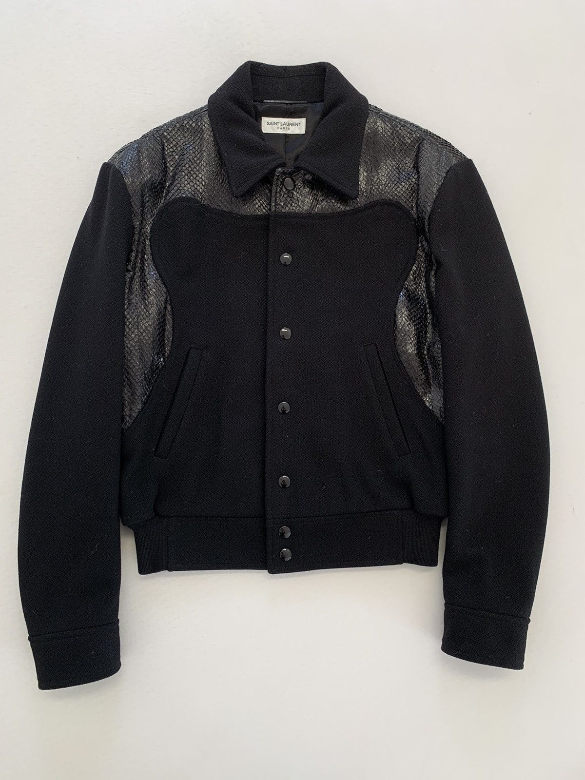 Saint Laurent Paris FW2016 1/1 sample python teddy wool bomber black ...
