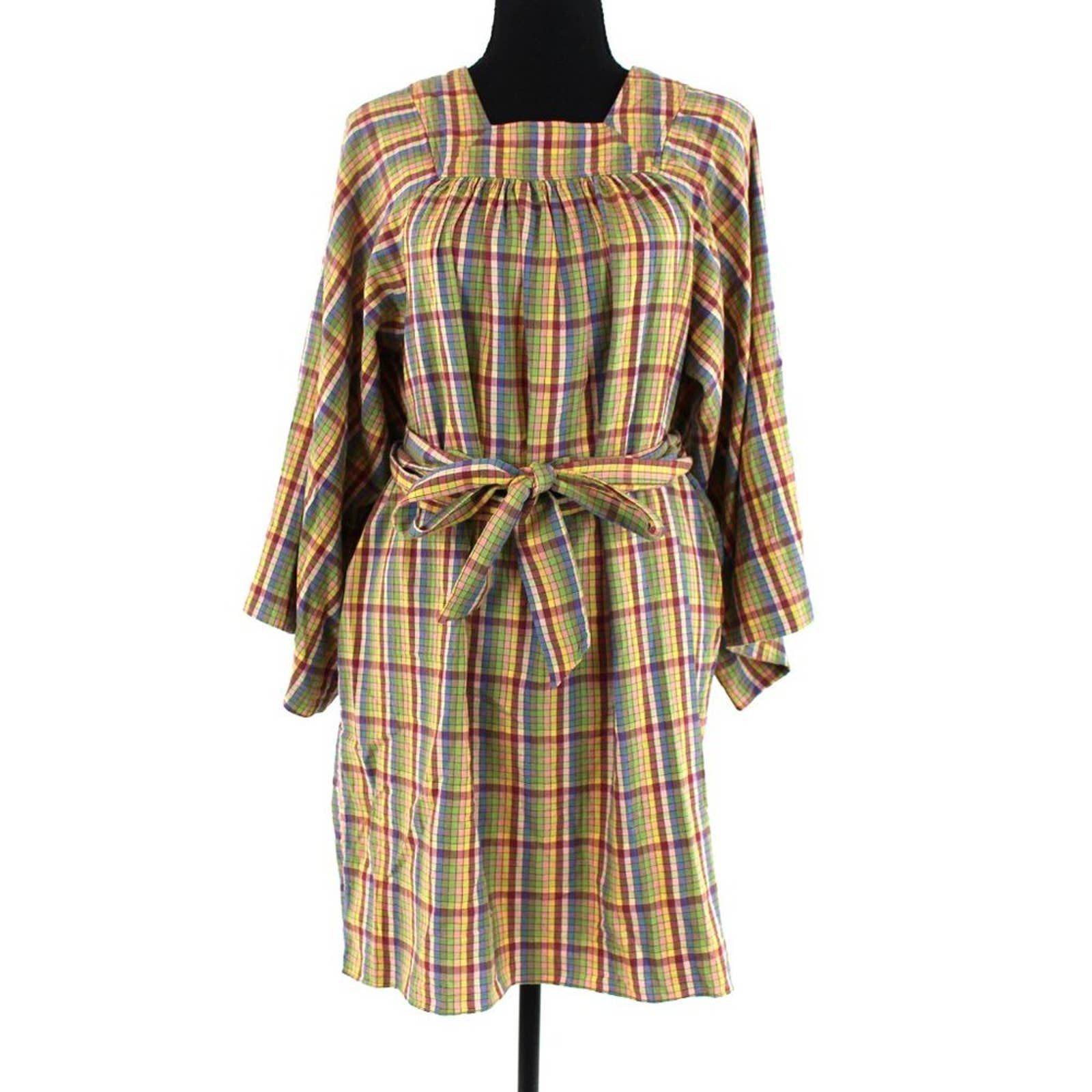 Doen Calder Multicolor Mini Check Plaid Sash Belted Mini Dress XS | Grailed