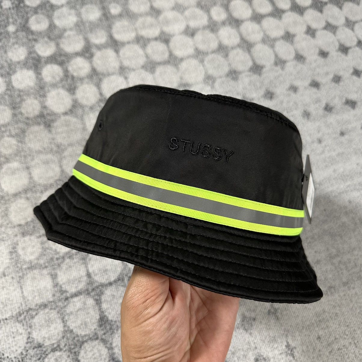 Streetwear × Stussy STUSSY REFLECTIVE TAPE BUCKET HAT - BLACK | Grailed
