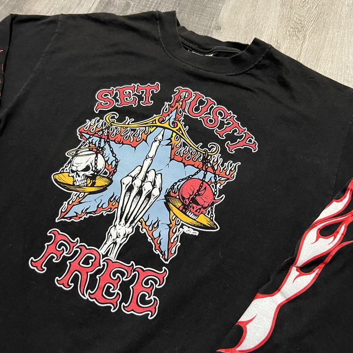 Vintage VTG Set Rusty Free Black Middle Finger Offensive Biker Tee ...
