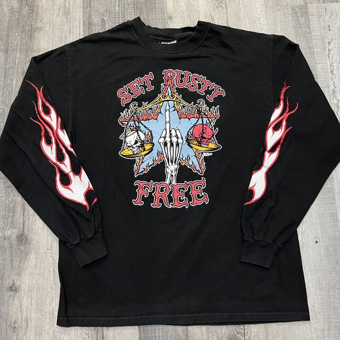 Vintage VTG Set Rusty Free Black Middle Finger Offensive Biker Tee ...