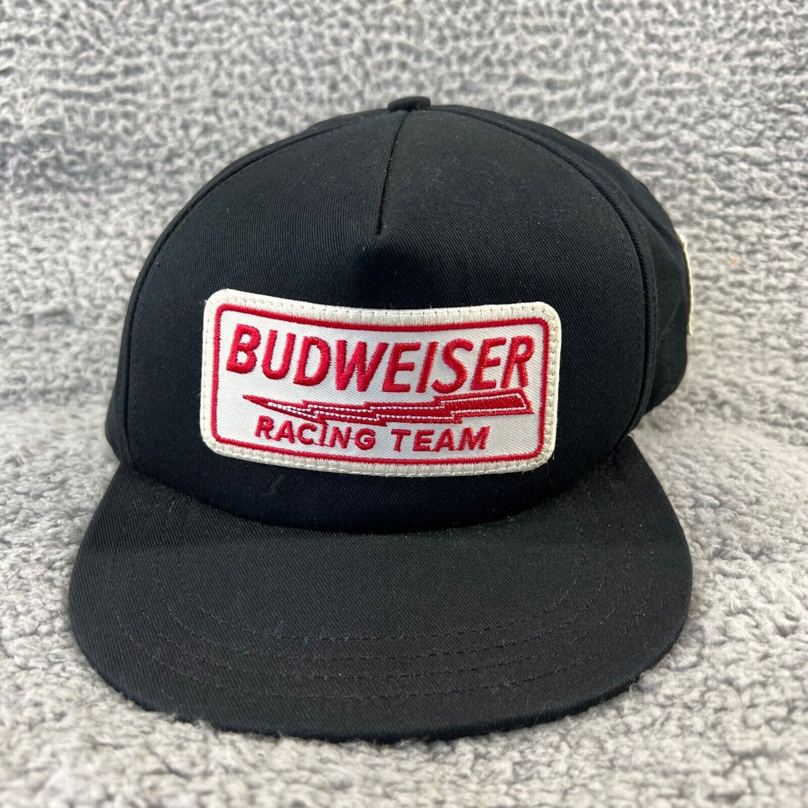 Budweiser Vintage Budweiser Racing Team Snapback Hat Black White Patch ...