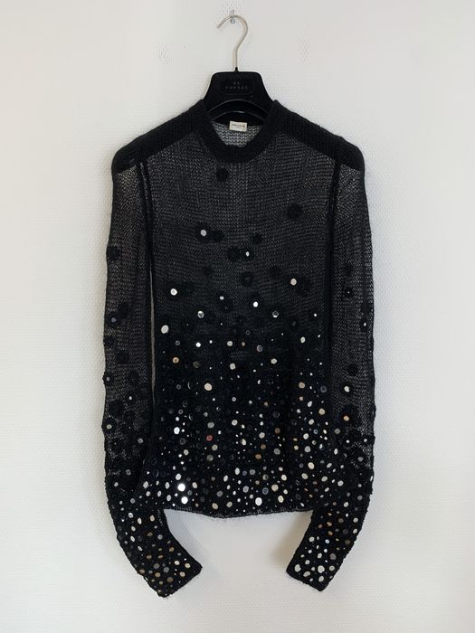 Saint Laurent Paris 1/1 sample mirror embellished mohair knit black ...