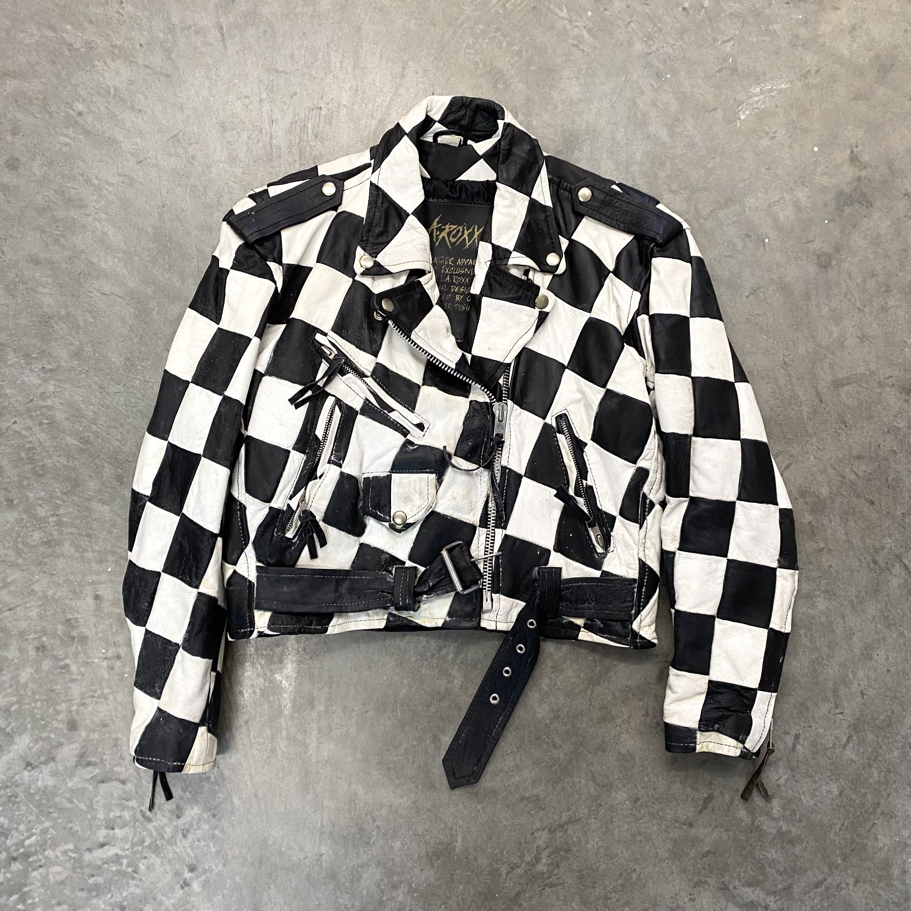 Vintage RARE VTG LA Roxx Checkered Biker Jacket Cropped Motorcycle ...