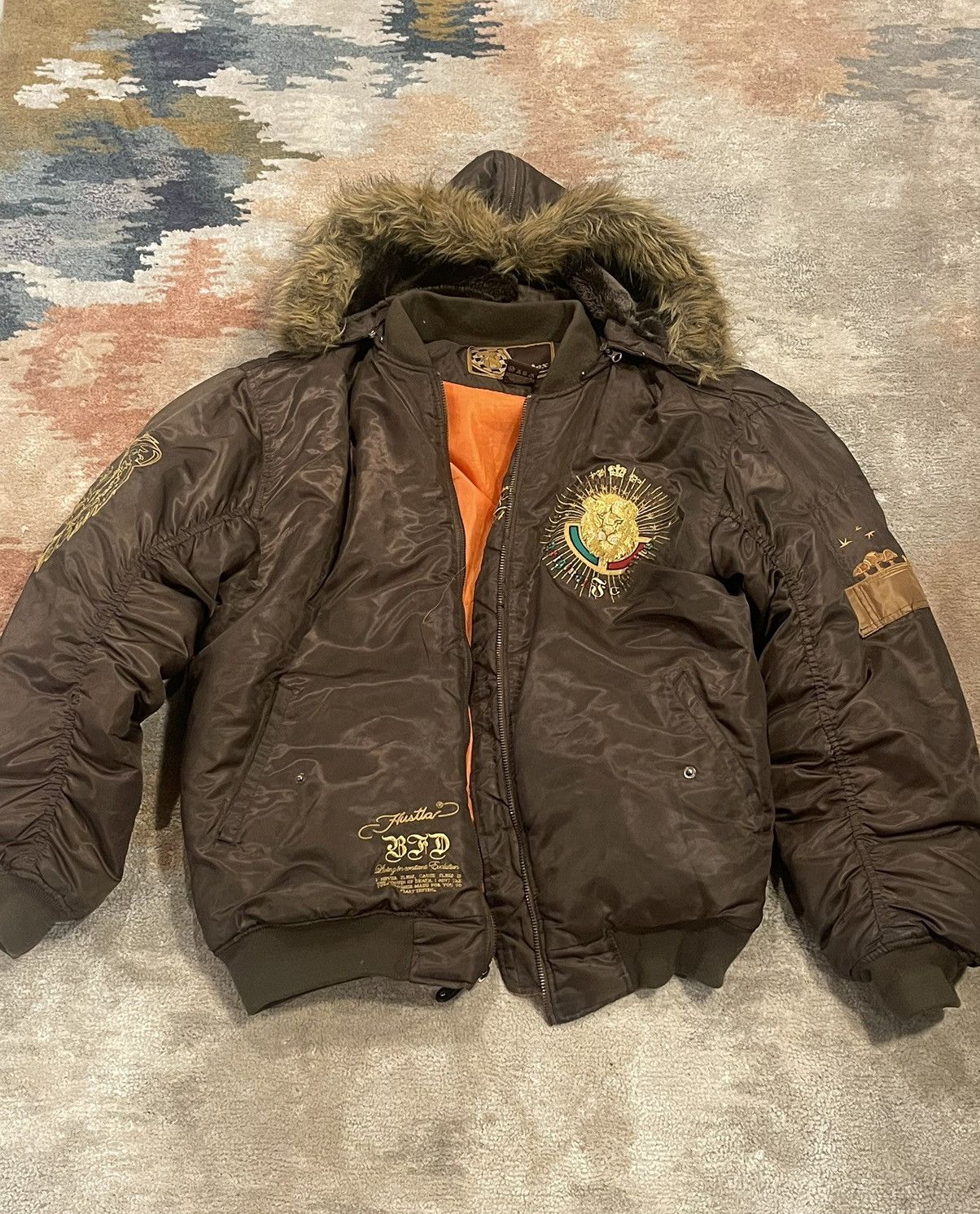 Bare Fox × Vintage Vintage Bare Fox Embroidered Fur Hood Bomber Jacket ...