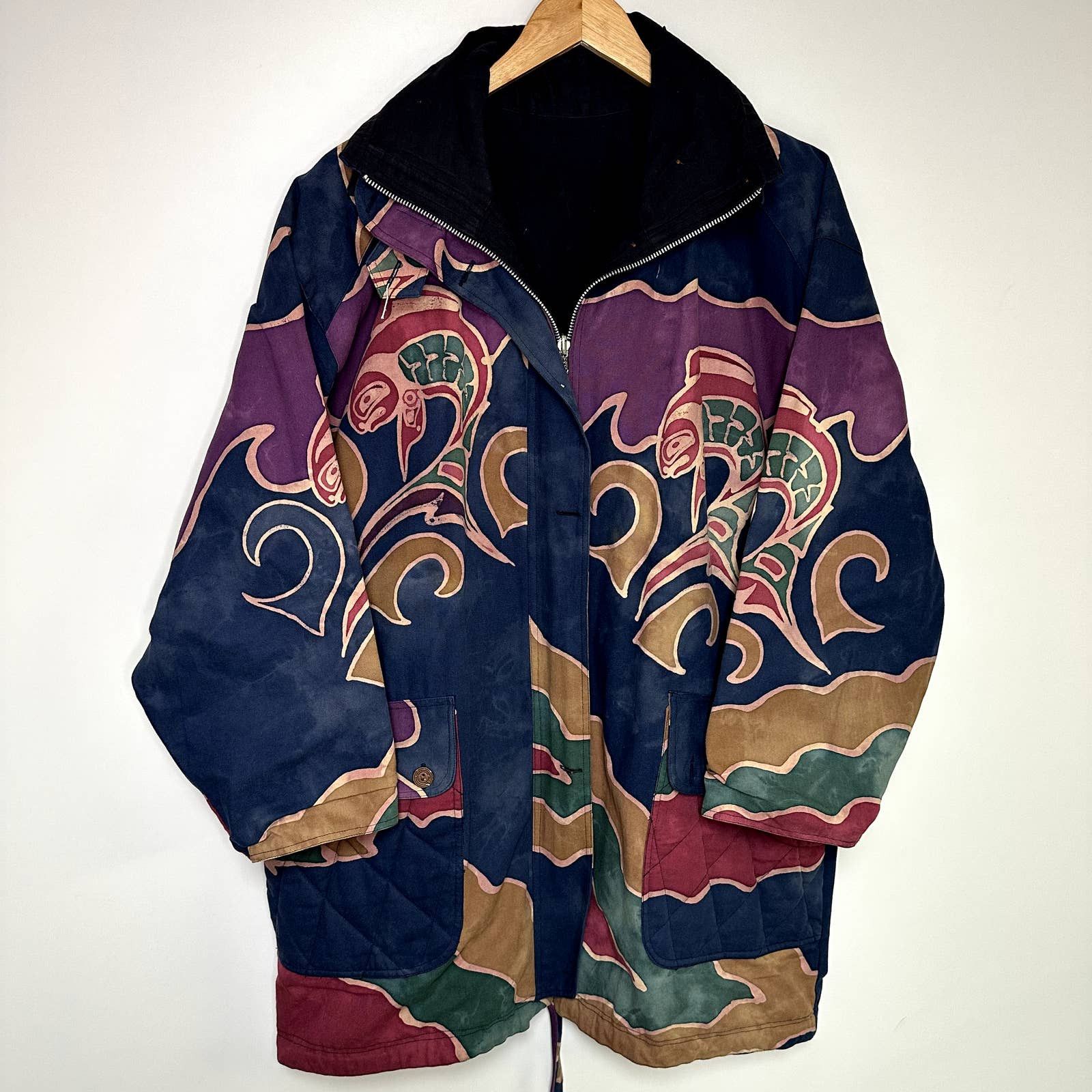 Vintage 90s Vintage Fish Jacket Fishing Work Jacket Chore Coat Blue ...