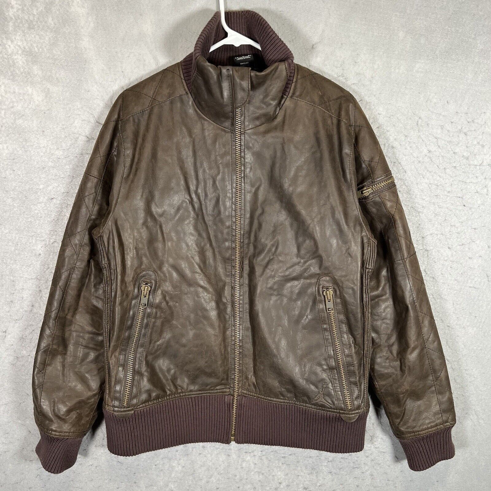 Jordan Brand Nike Jordan Leather Bomber Jacket Adult Medium Brown Full ...