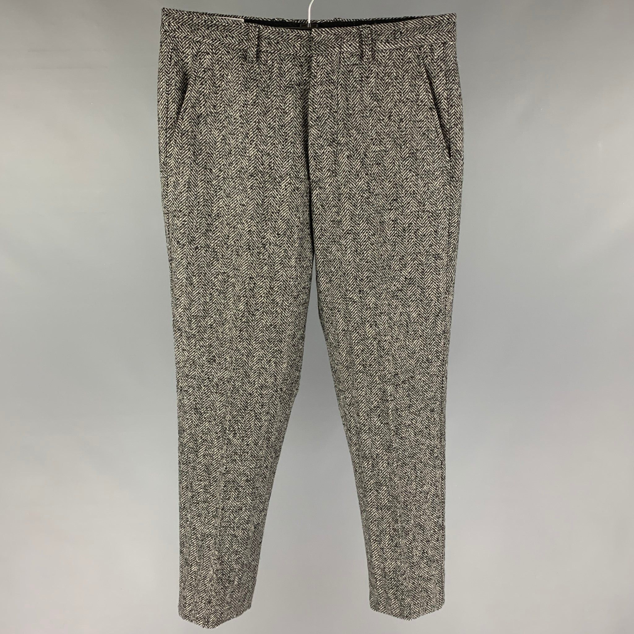 AMI Grey Black Herringbone Button Fly Dress Pants | Grailed