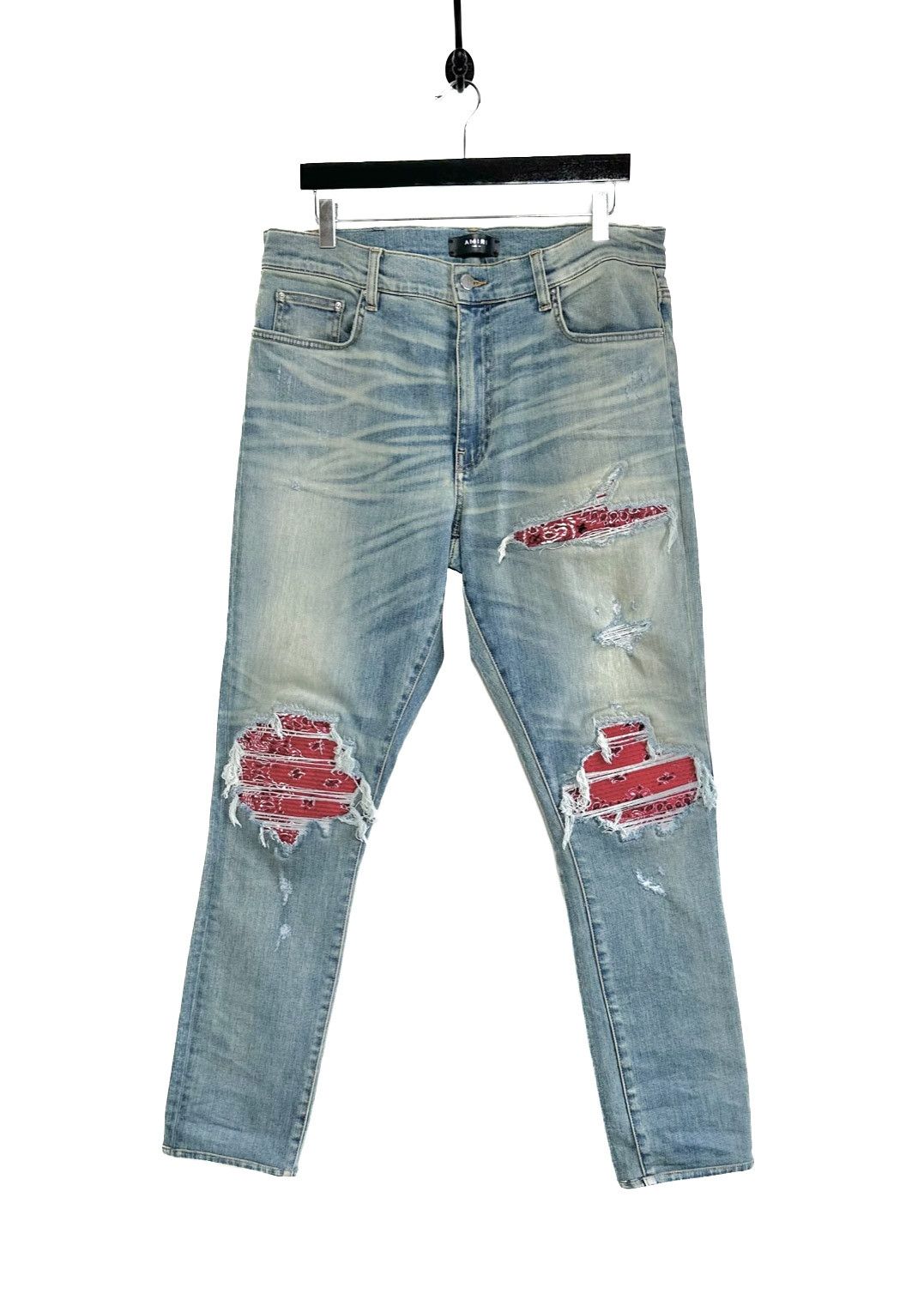 Amiri Amiri MX1 Washed Out Blue Red Bandana Jeans | Grailed