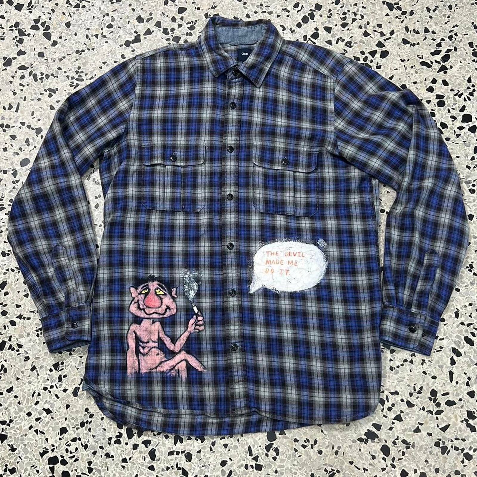 Vintage VINTAGE Y2K GAP CUSTOM THE DEVIL MADE ME DO IT FLANNEL SHIRT ...