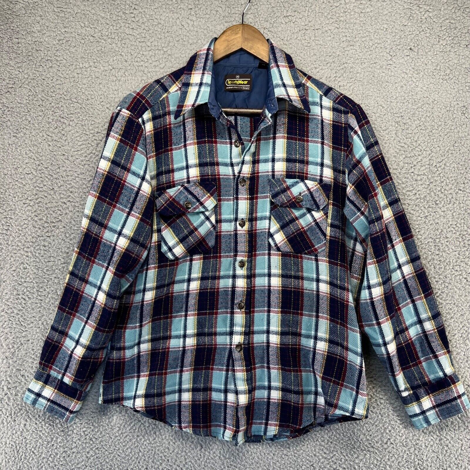 Sears Vintage Sears Sportswear Flannel Shirt Men's Medium Blue Plaid ...