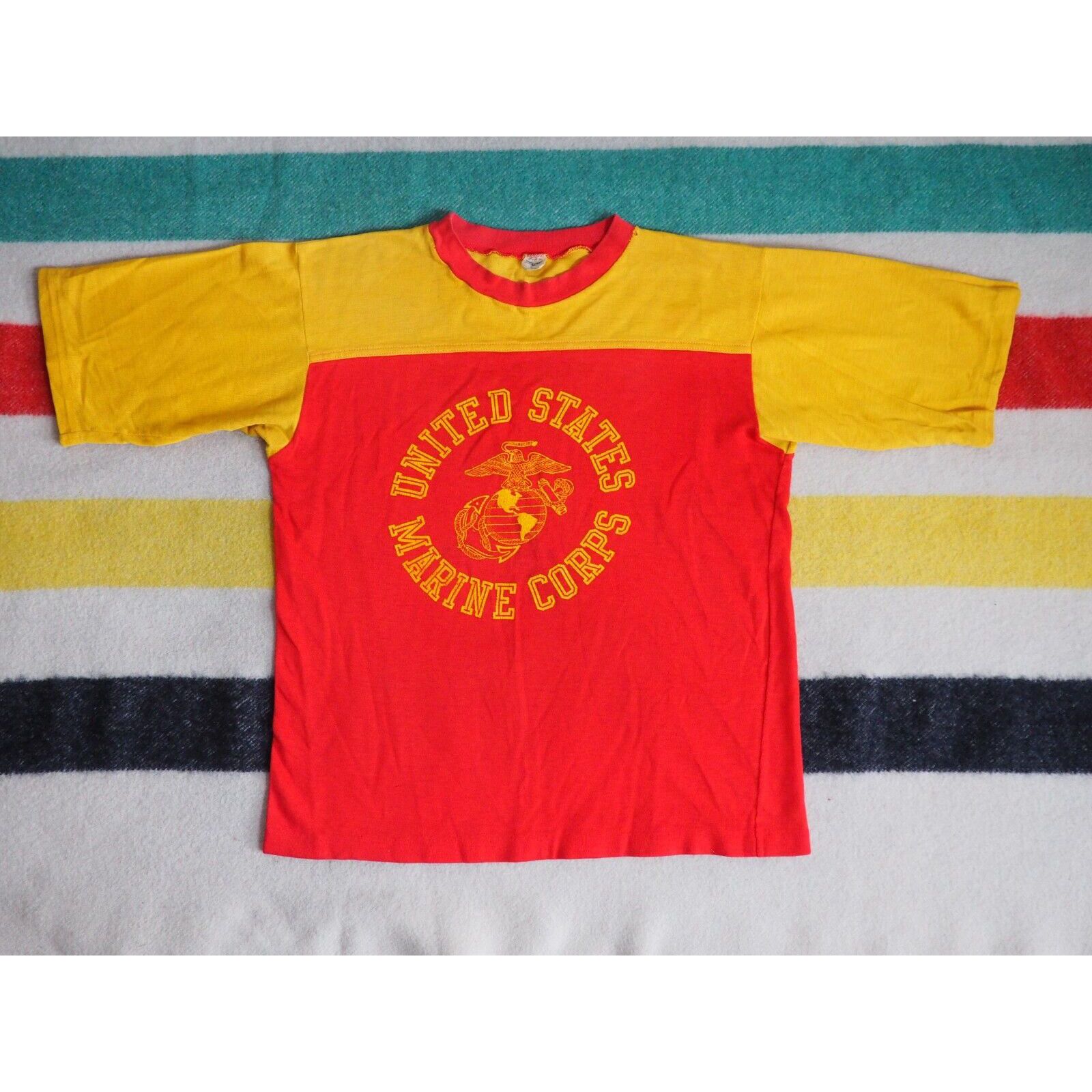 Vintage VTG 70s Artex USMC United State Marines Grunge Red Yellow Faded ...