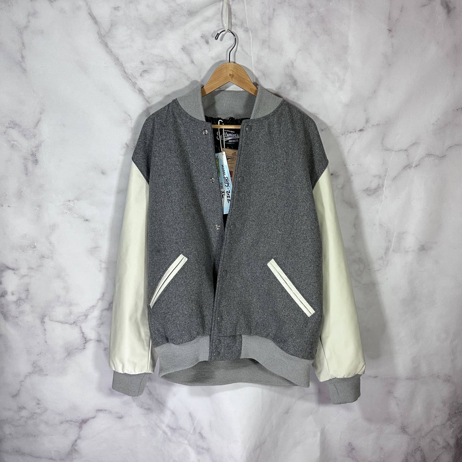 Handcrafted Settlemiers Ships Grey/White Handmade Varsity Jacket | Grailed