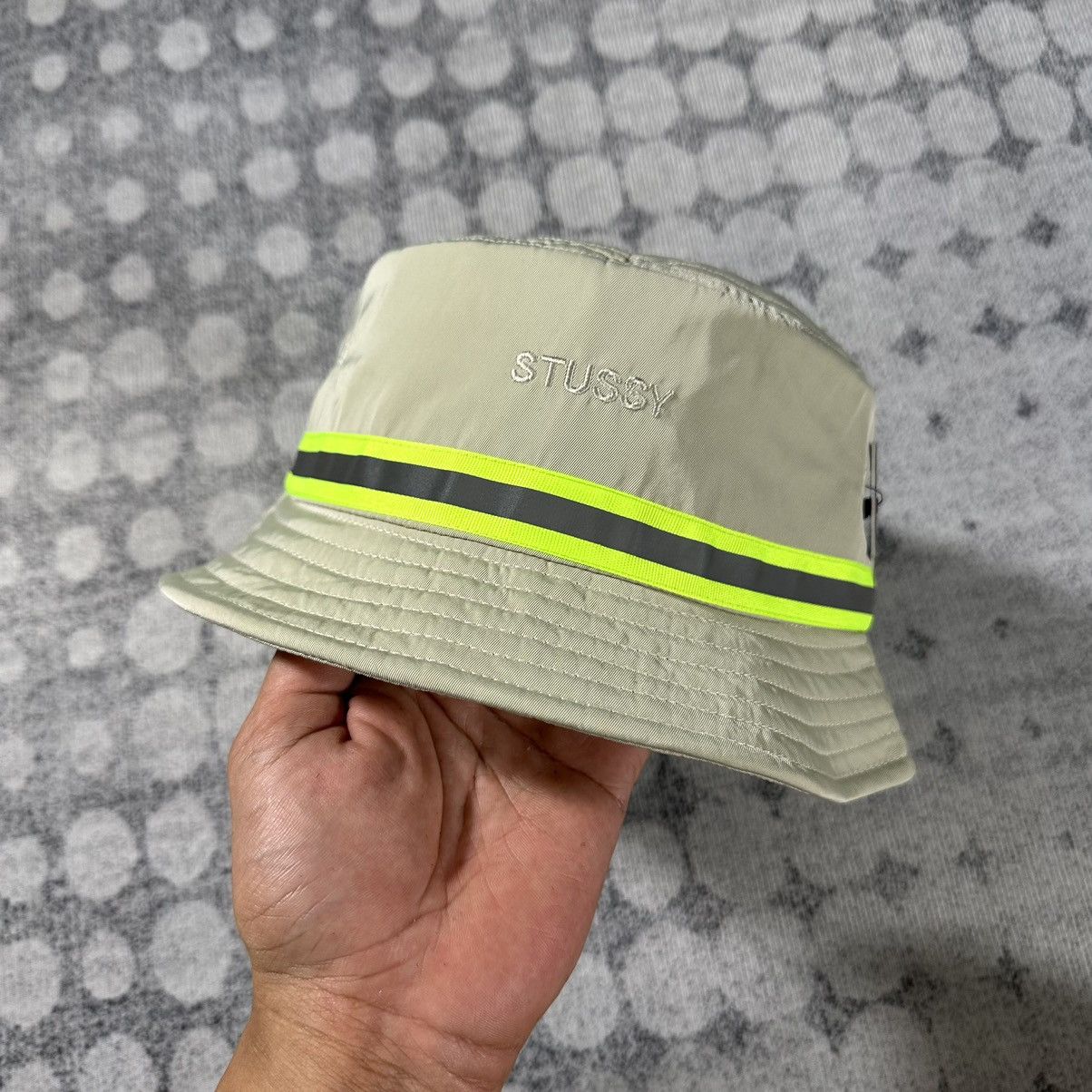 Stussy STUSSY REFLECTIVE TAPE BUCKET HAT - BEIGE | Grailed