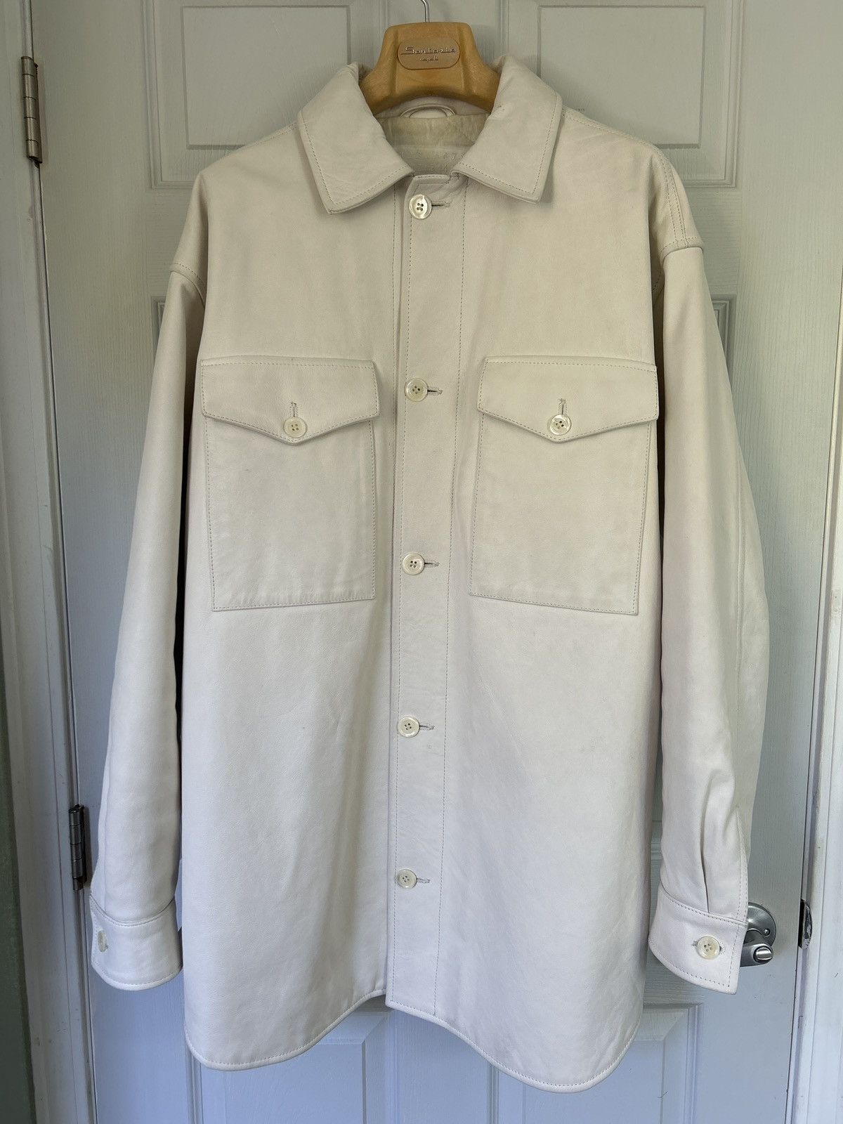 H&M × Maison Margiela Margiela H&M Collab White Leather Lab Coat Blouse ...