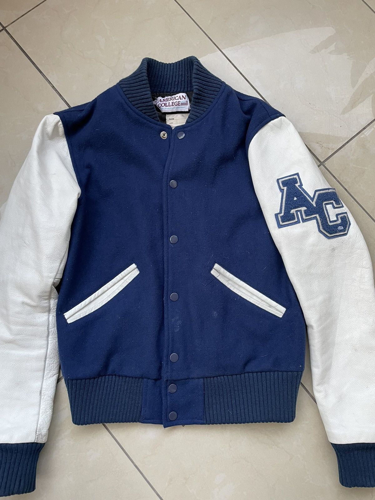 American College × Varsity Jacket × Vintage Vintage Varsity Jacket Navy ...