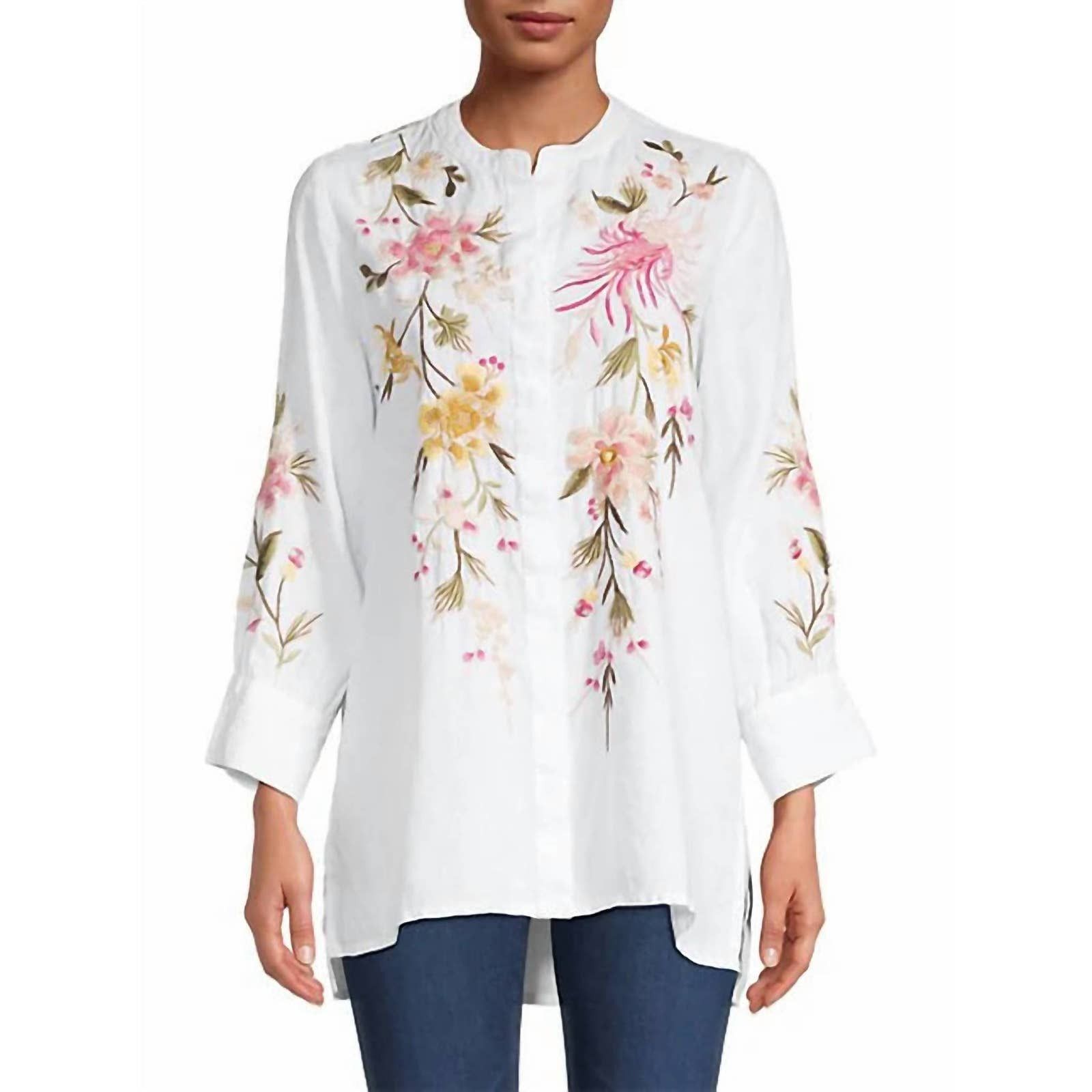 Johnny Was Mei Voyager Linen Floral Tunic In White | Grailed