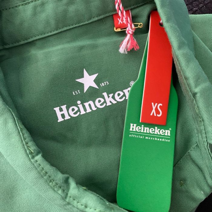 Heineken Heineken Button Up Shirt Dress XS Green Short Sleeve Logo Be ...