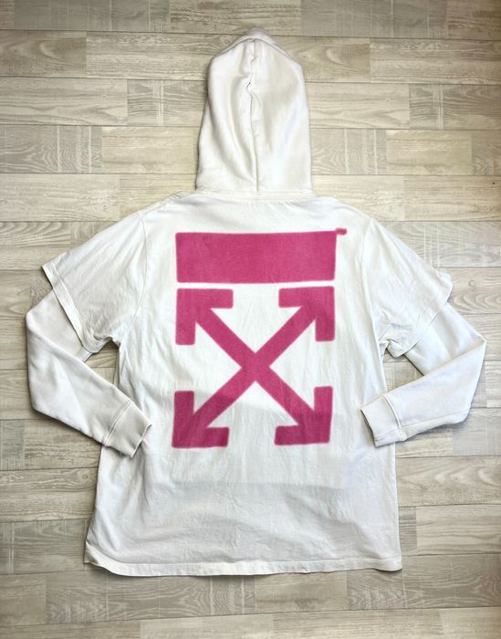 Off-White Off-White Double Sleeve Red Pink Arrow Diagonal Logo Hoodie ...